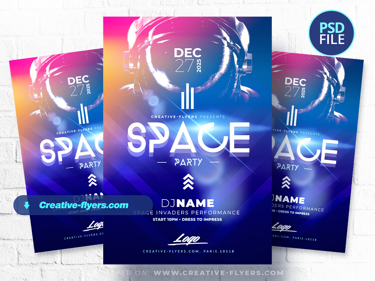 Space Party Flyer PSD Templates - CreativeFlyers
