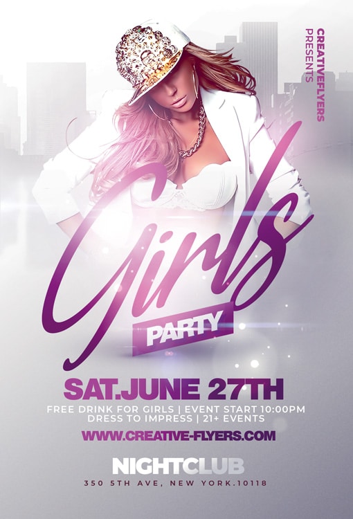 Girls Party Flyer Template Psd for photoshop - CreativeFlyers