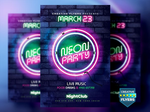 Neon Party Flyer Psd for Photoshop - Creativeflyers