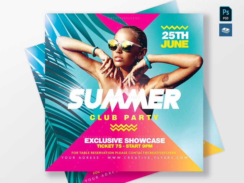 Summer Club Party Flyer Template for Photoshop - Creativeflyers