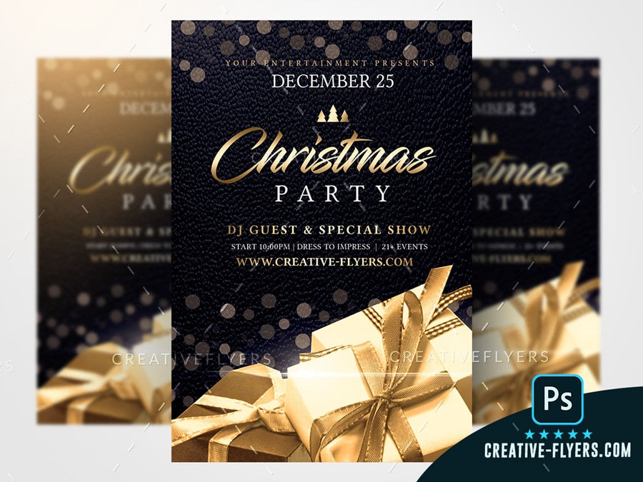 Elegant Christmas Party Invitation Black and Gold | Creative Flyers