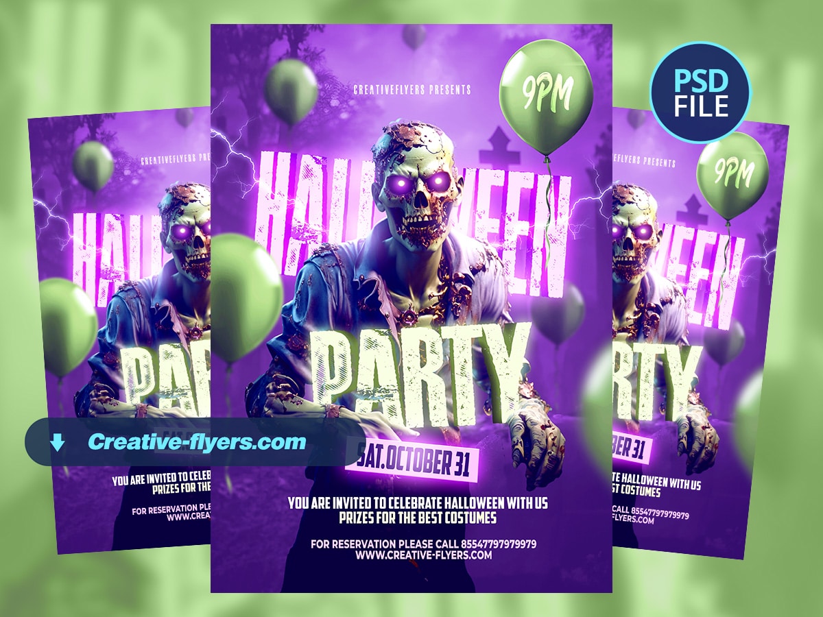 Halloween Zombie Party Poster to Download - Creative Flyers