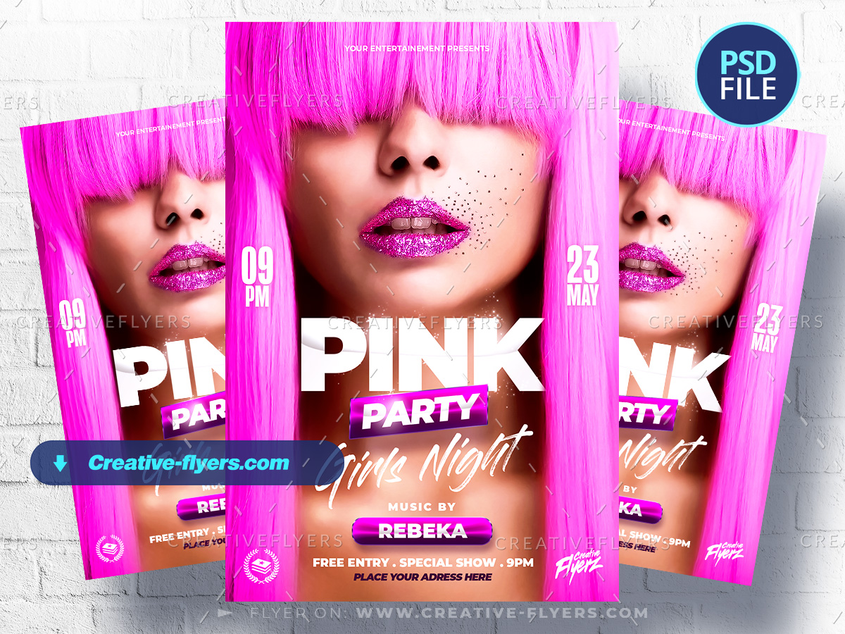 Nightclub Pink Party Flyer Design to Download - Creative Flyers