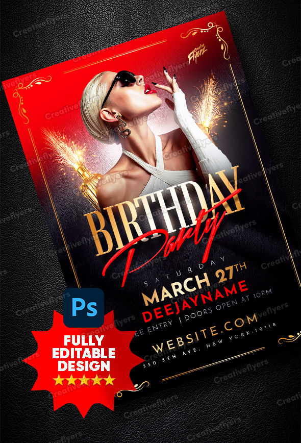 Glam Birthday flyer for upscale nightlife Parties - Creative Flyers