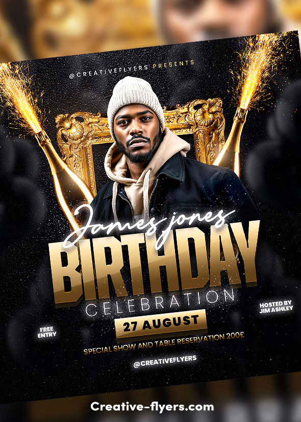 Golden Birthday Celebration Digital Flyer Design - Creative Flyers