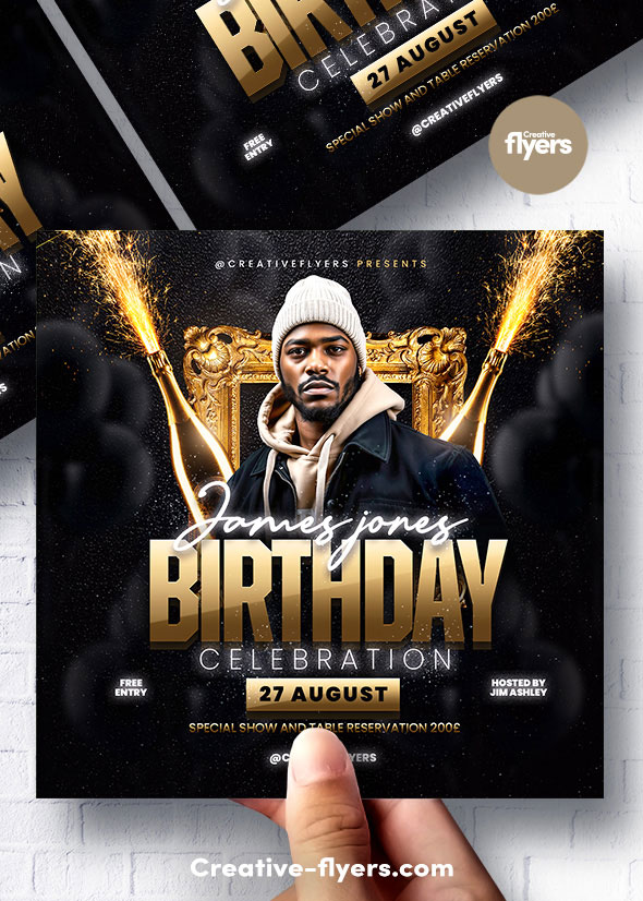 Golden Birthday Celebration Digital Flyer Design - Creative Flyers